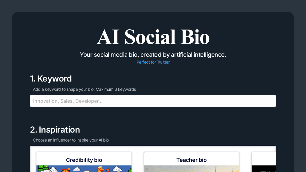 AI Social Bio | Create the ideal social media bio | Futureen