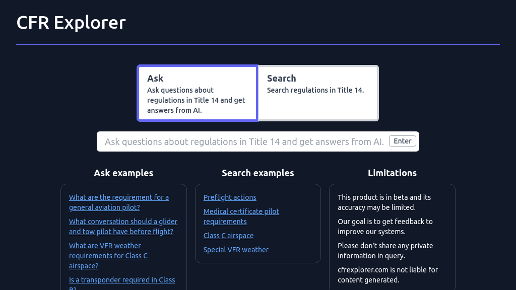 CFR Explorer | AI for Your Aviation Regulation Questions | Futureen