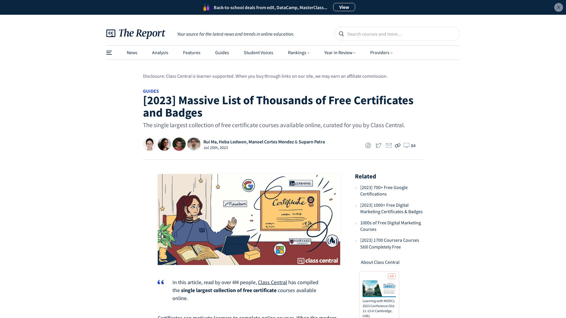 Class Central | Free Certificates and Badges Collection | Futureen