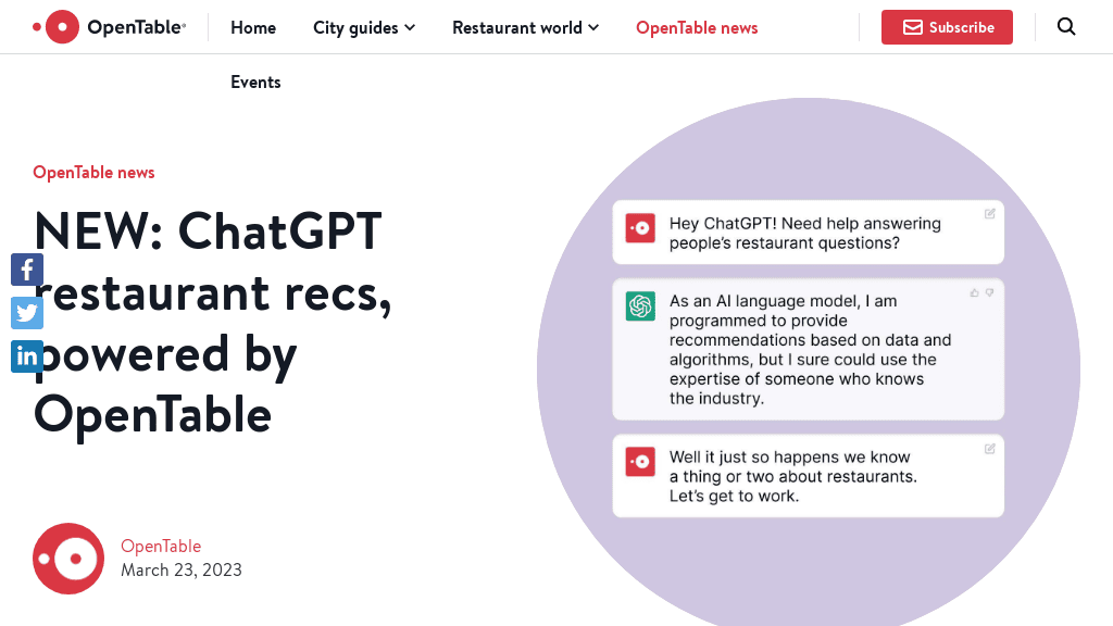 ChatGPT | Find Restaurant Recommendations with OpenTable | Futureen