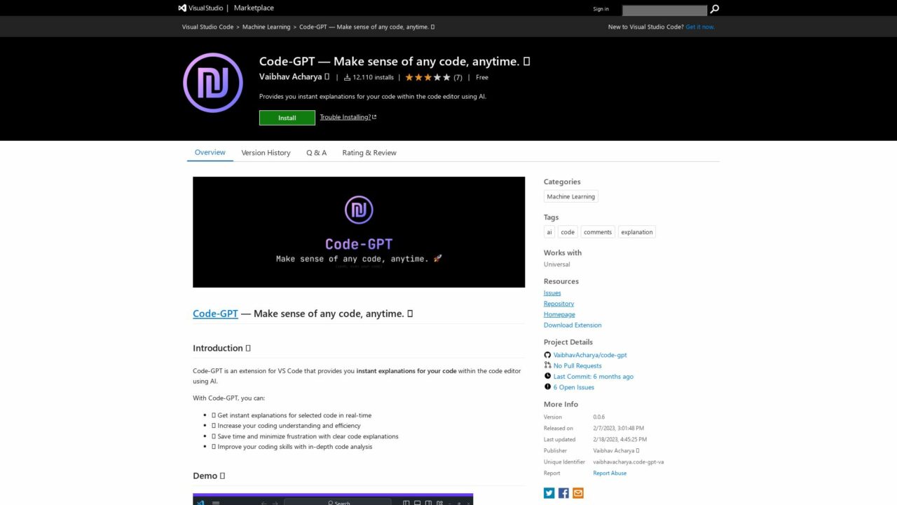 Code-GPT: Instant Code Explanations 🚀 – Visual Studio Marketplace ...