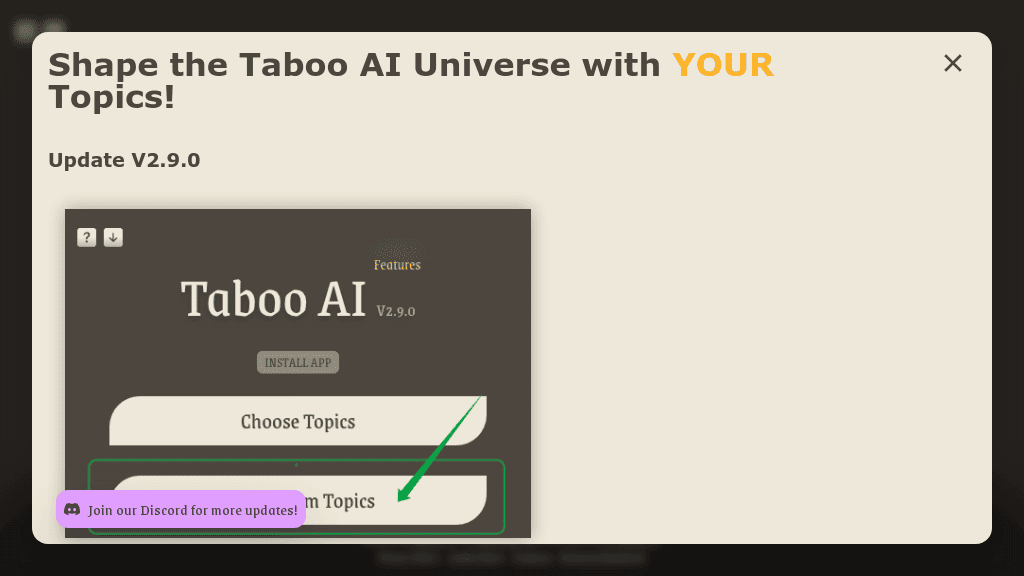 Taboo AI | New Topics UI Redesign in Version 2.10.2! | Futureen