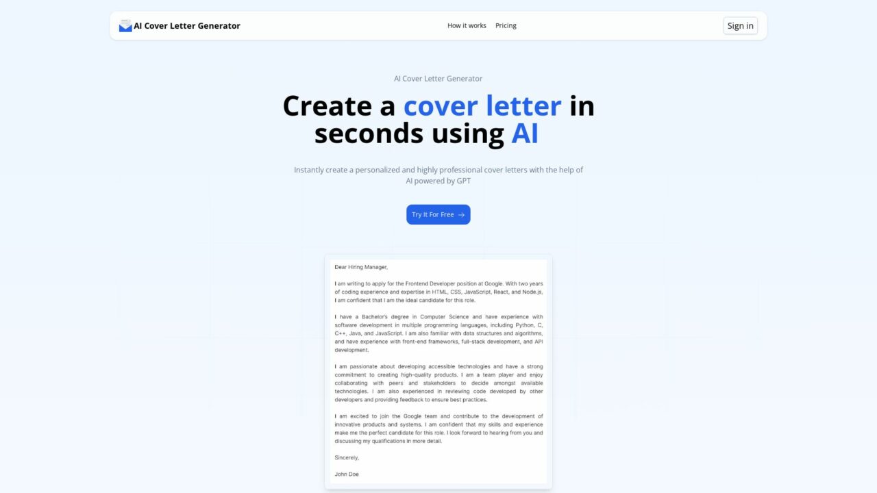 AI Cover Letter Generator Create Polished Cover Letters | Futureen