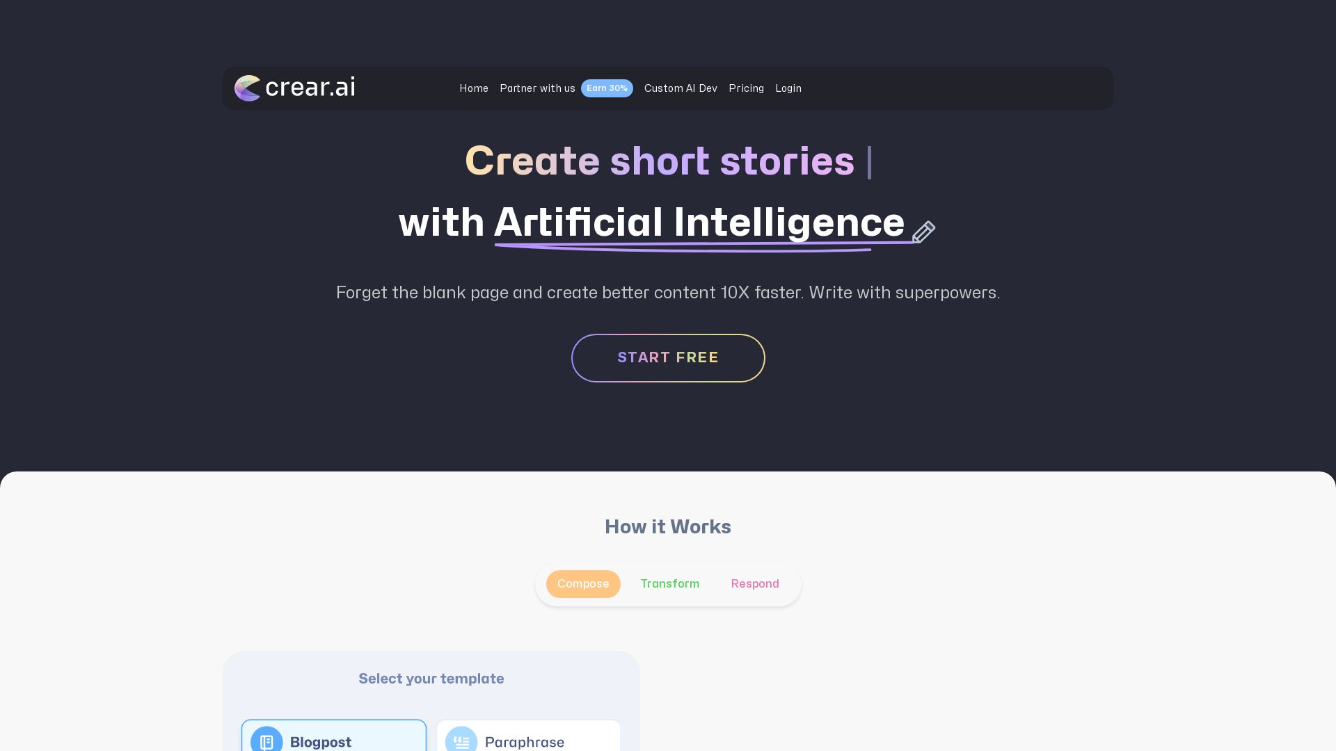 Crear.ai | Customizable content templates for faster generation | Futureen