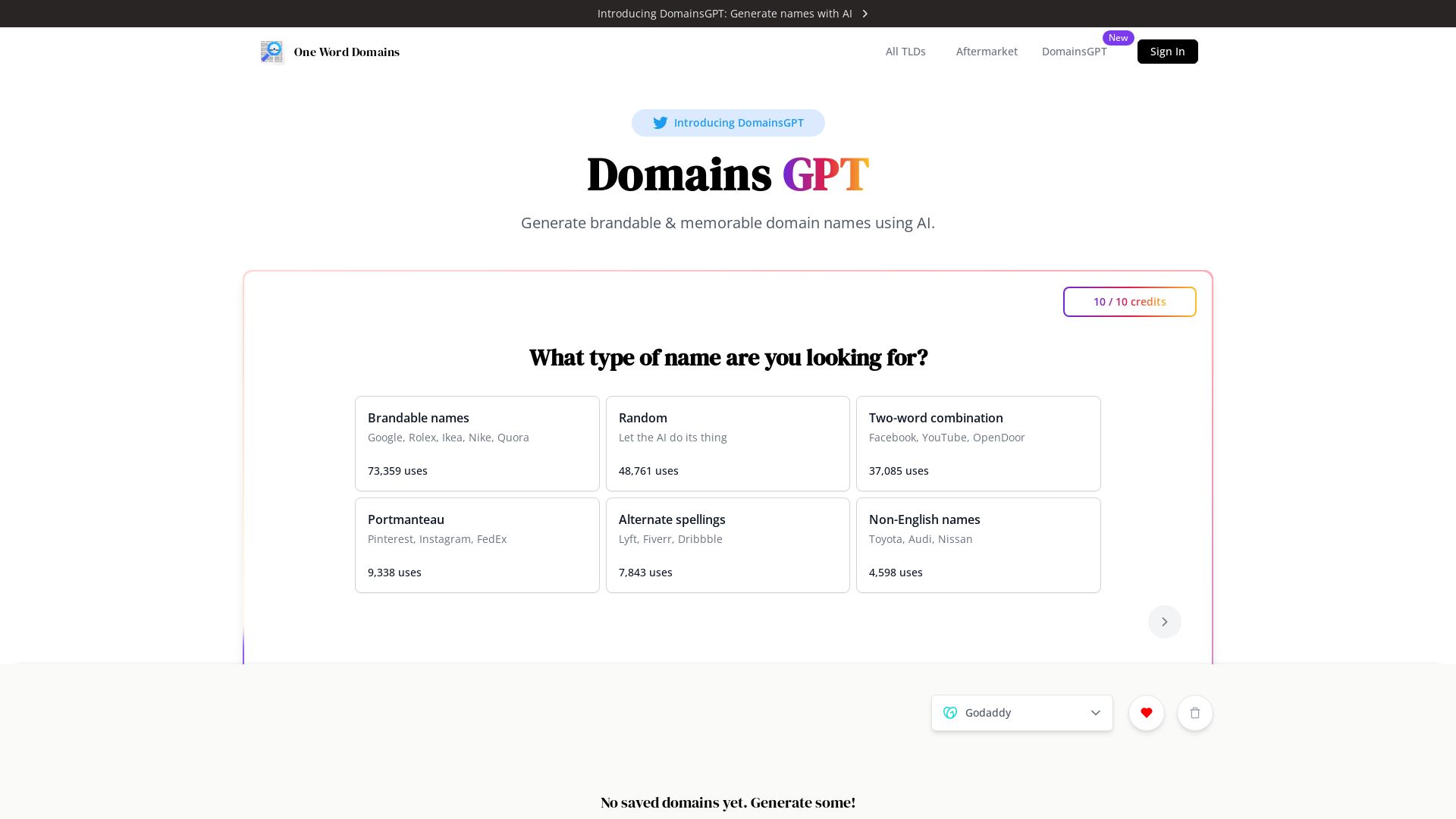 DomainsGPT | Generate Memorable Brand Domain Names with AI | Futureen