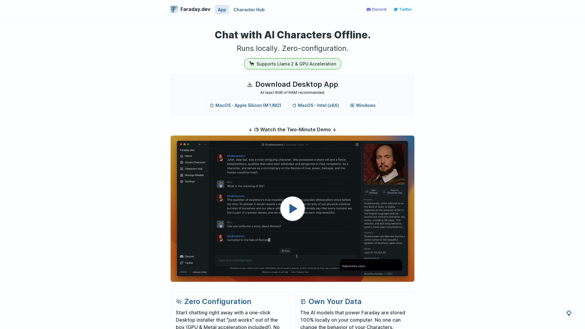 Faraday.dev | Chat with AI Characters Offline | Futureen