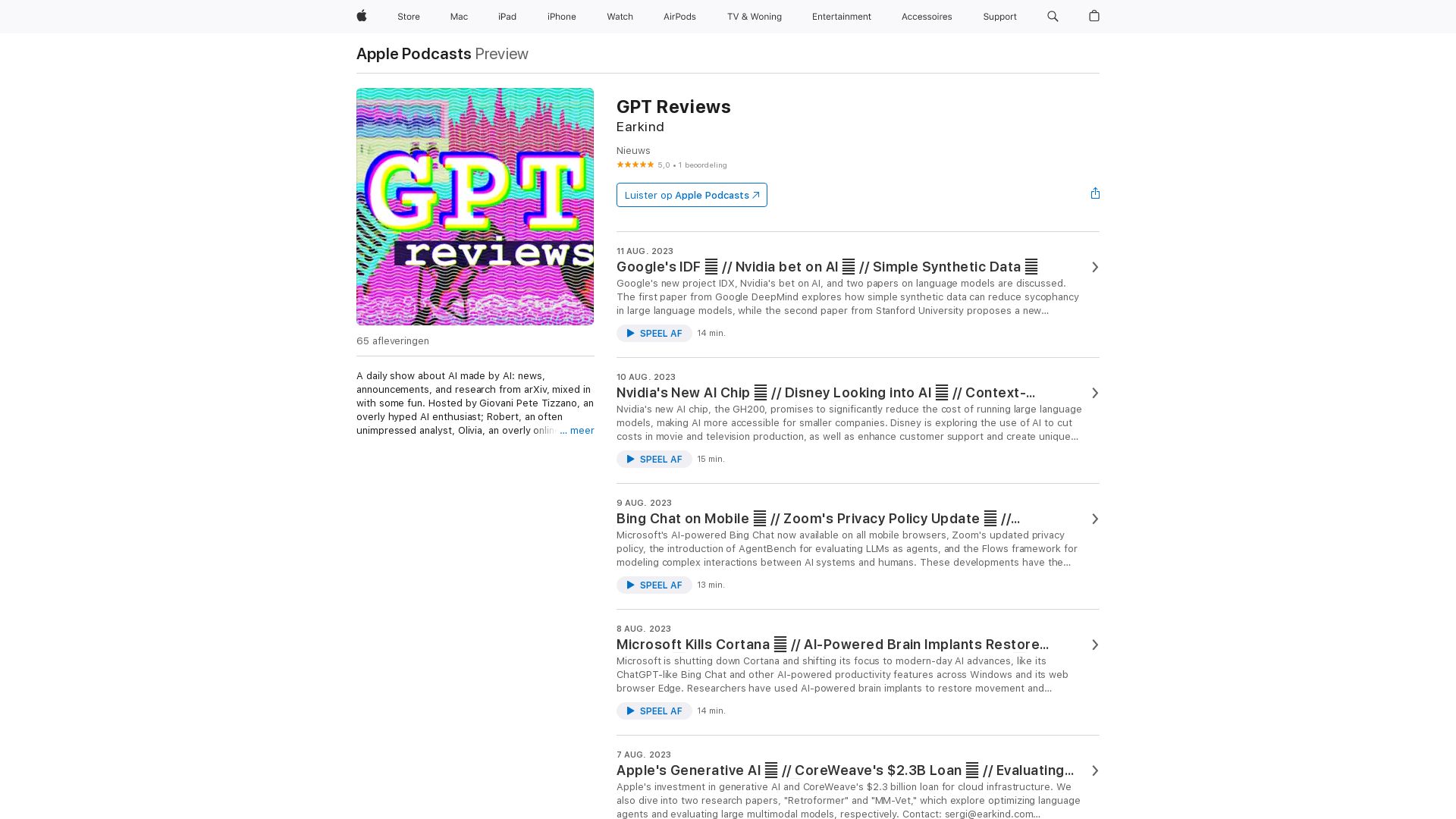 Apple Podcasts | GPT Reviews on Recent Tech Advances | Futureen