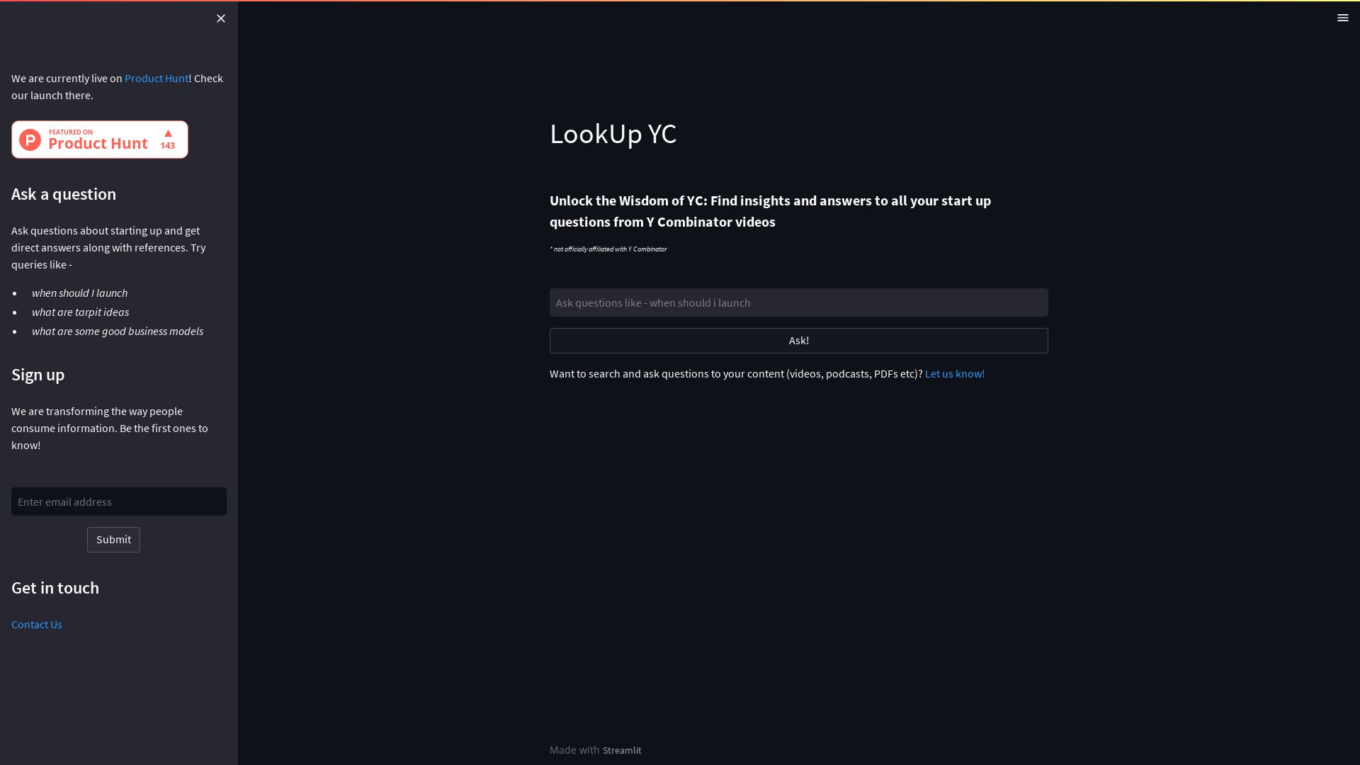 Streamlit | Get Startup Tips from Y Combinator Videos | Futureen