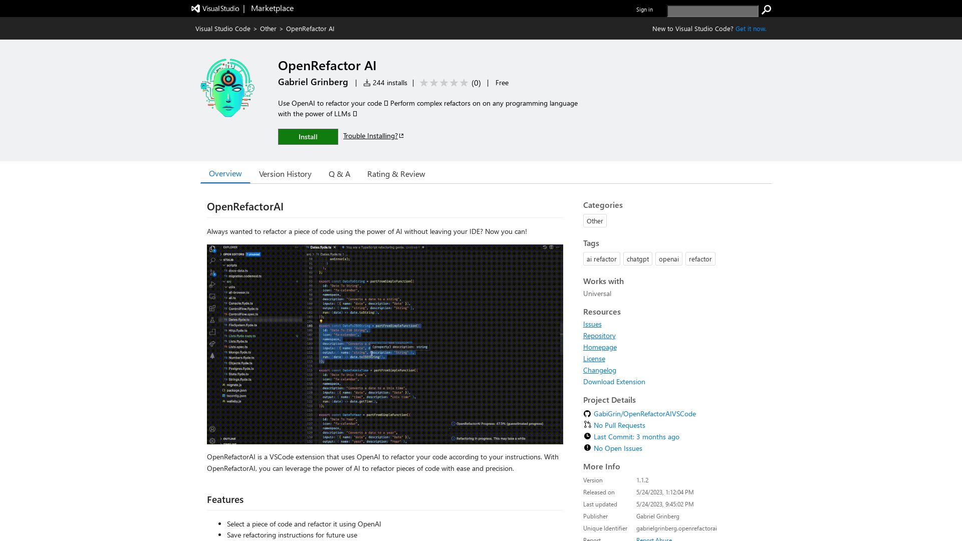 OpenRefactor AI | Visual Studio Marketplace | Futureen