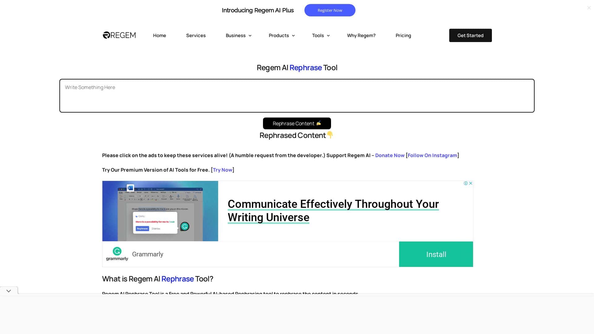 Regem.in | Free AI Rephrase Tool - Rewrite Content Instantly | Futureen
