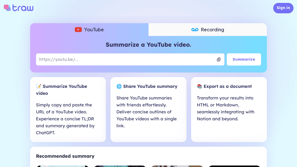 traw.ai | Summarize YouTube Videos for Professionals | Futureen