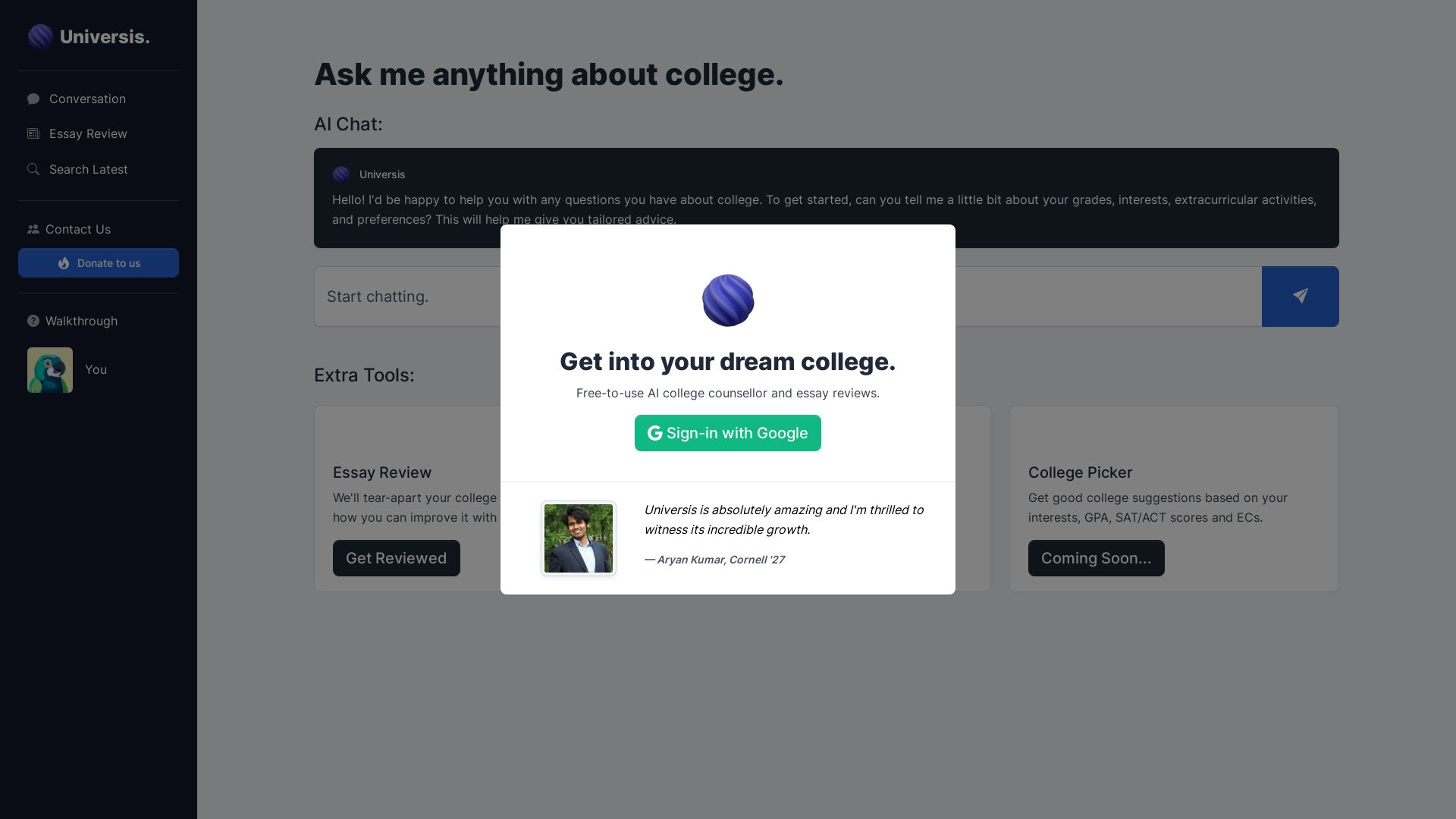 Universis.app | Redefining College Admissions with AI Support | Futureen