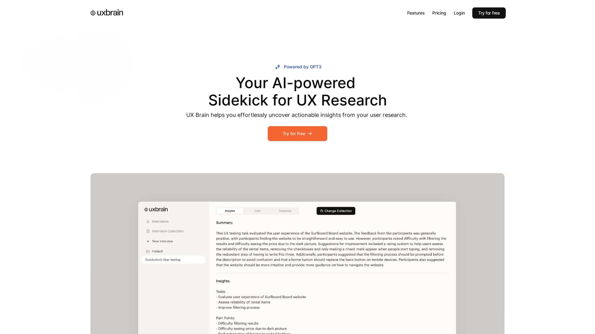 UX Brain | AI Tool for User Research Transcribe and Summarize Insights | Futureen