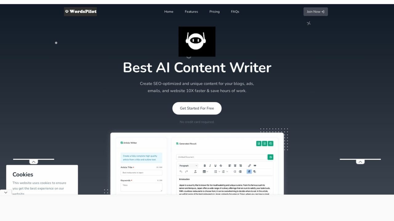 Wordspilot 🚀 AI Writing & Image Generator | Free & Fast | Futureen