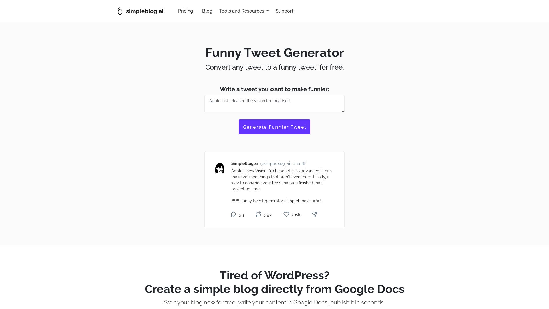 Simpleblog.ai | Free Funny Tweet Generator | Futureen