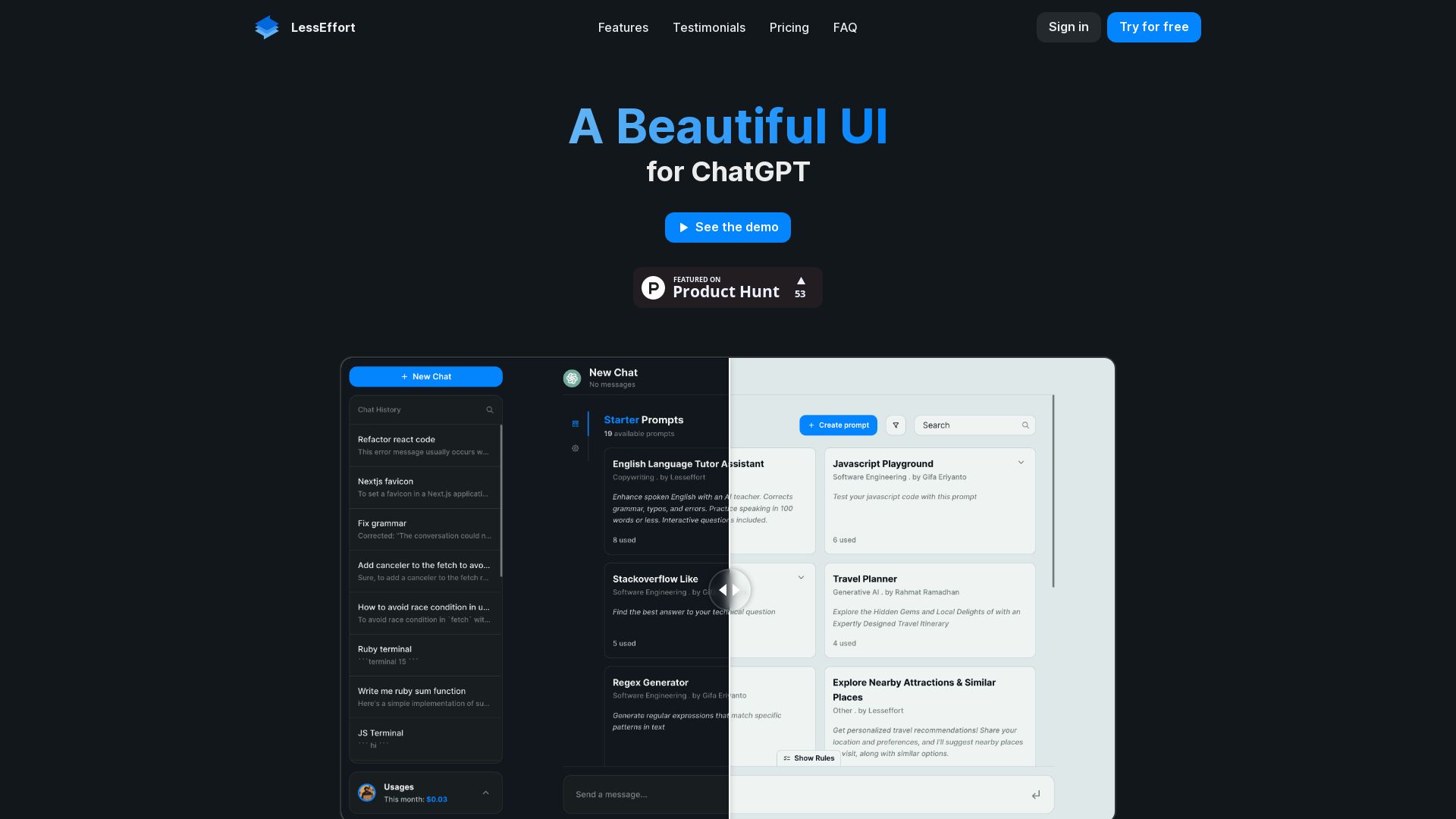 Lesseffort.io | A Beautiful UI for ChatGPT | Futureen