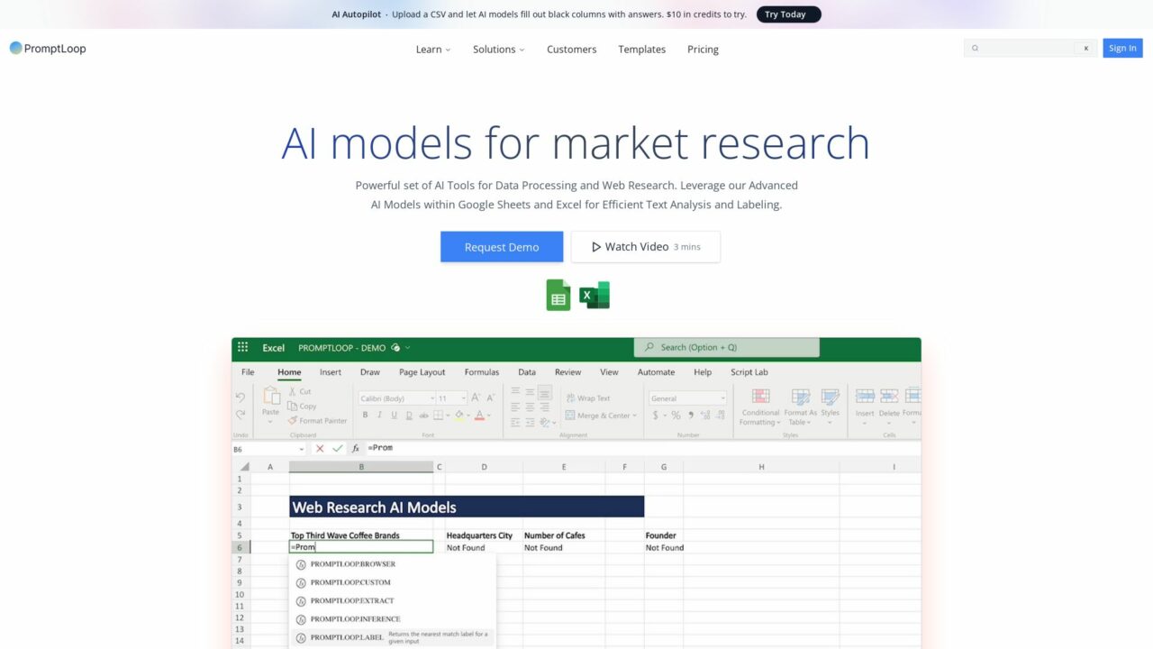PromptLoop 🤖 | AI Models for Market Research in Excel & Sheets | Futureen