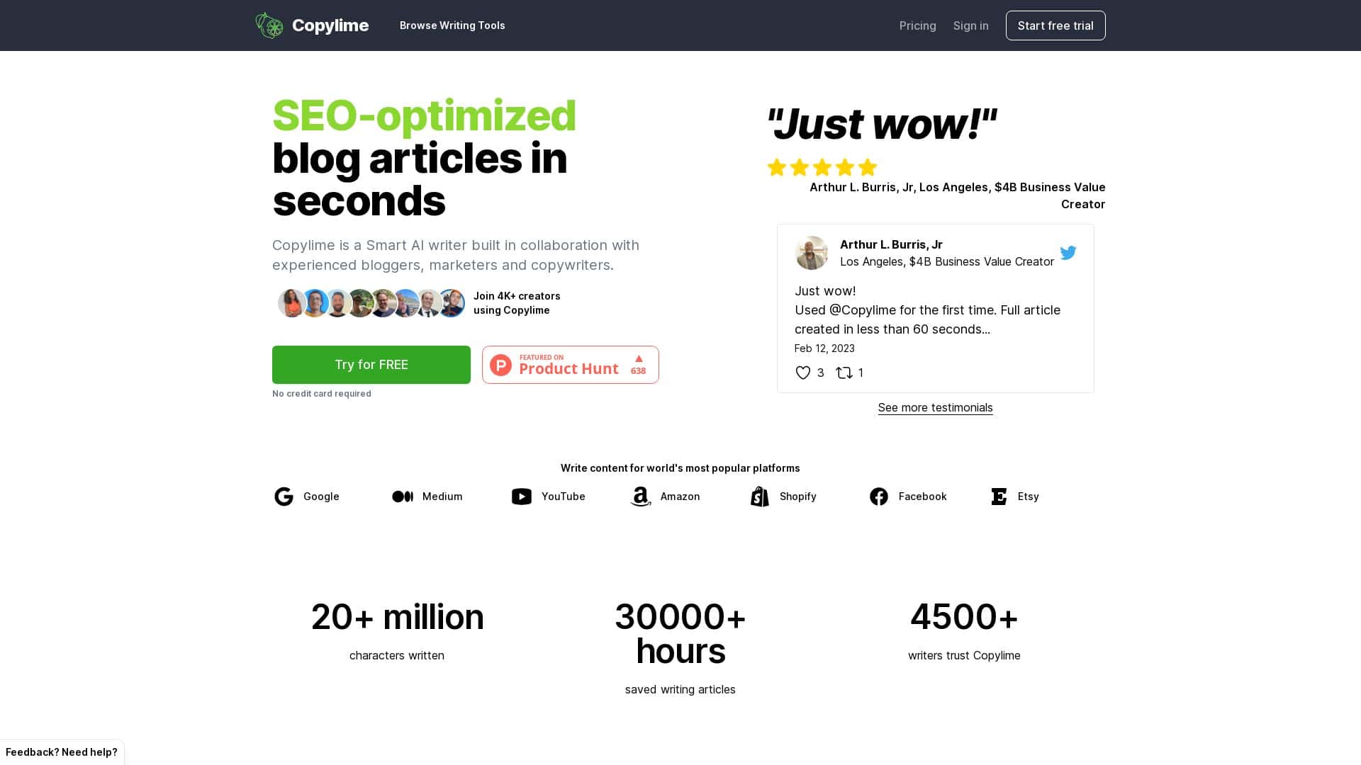 Copylime | Simplify Your Content Creation with AI Tools | Futureen