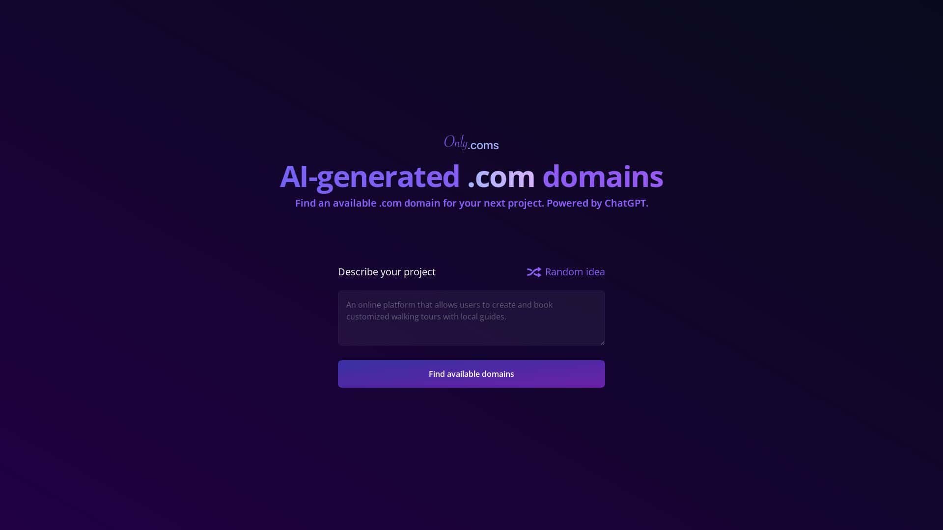 Onlycoms: AI-Powered COM Domain Generator | Find the Ideal Domains Quickly | Futureen