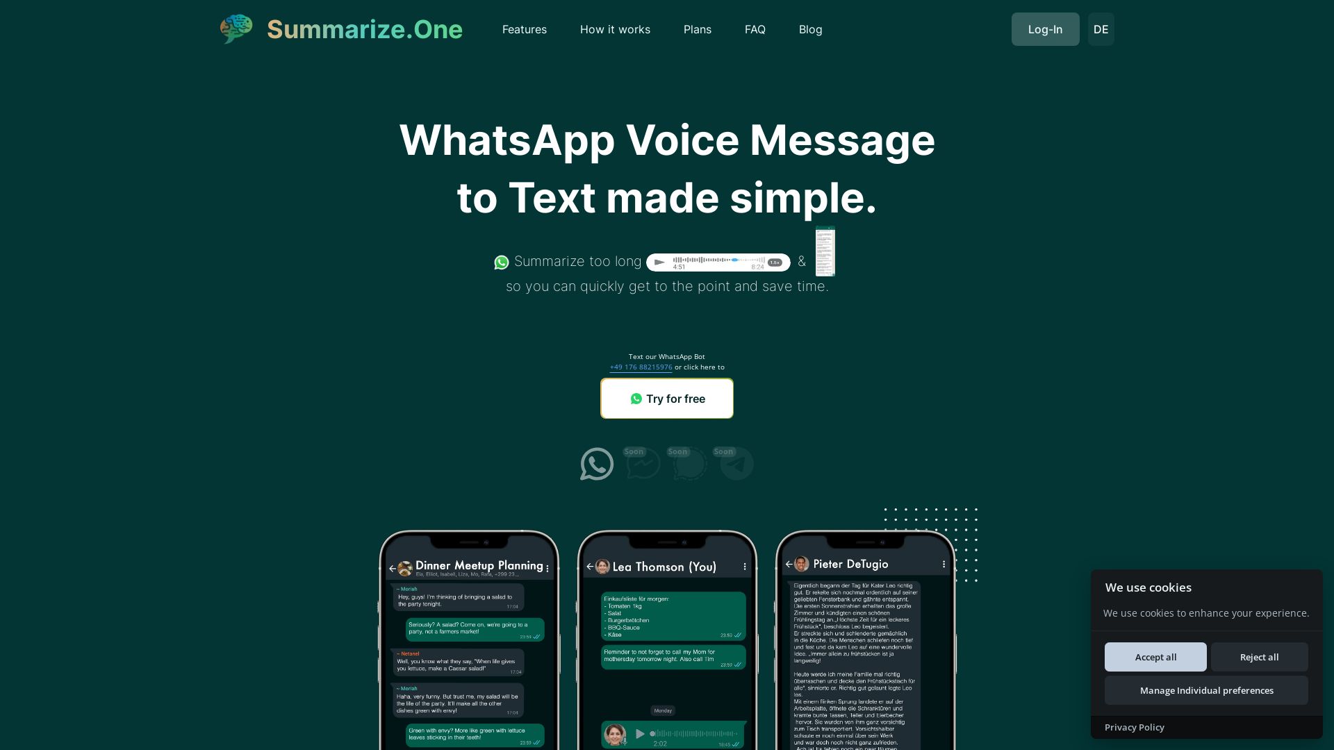 SummarizeOne | Improve WhatsApp with quick voice message summaries | Futureen