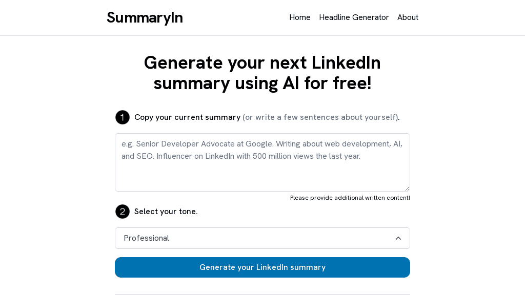 LinkedIn Summary Generator | Create LinkedIn Summaries in Seconds | Futureen