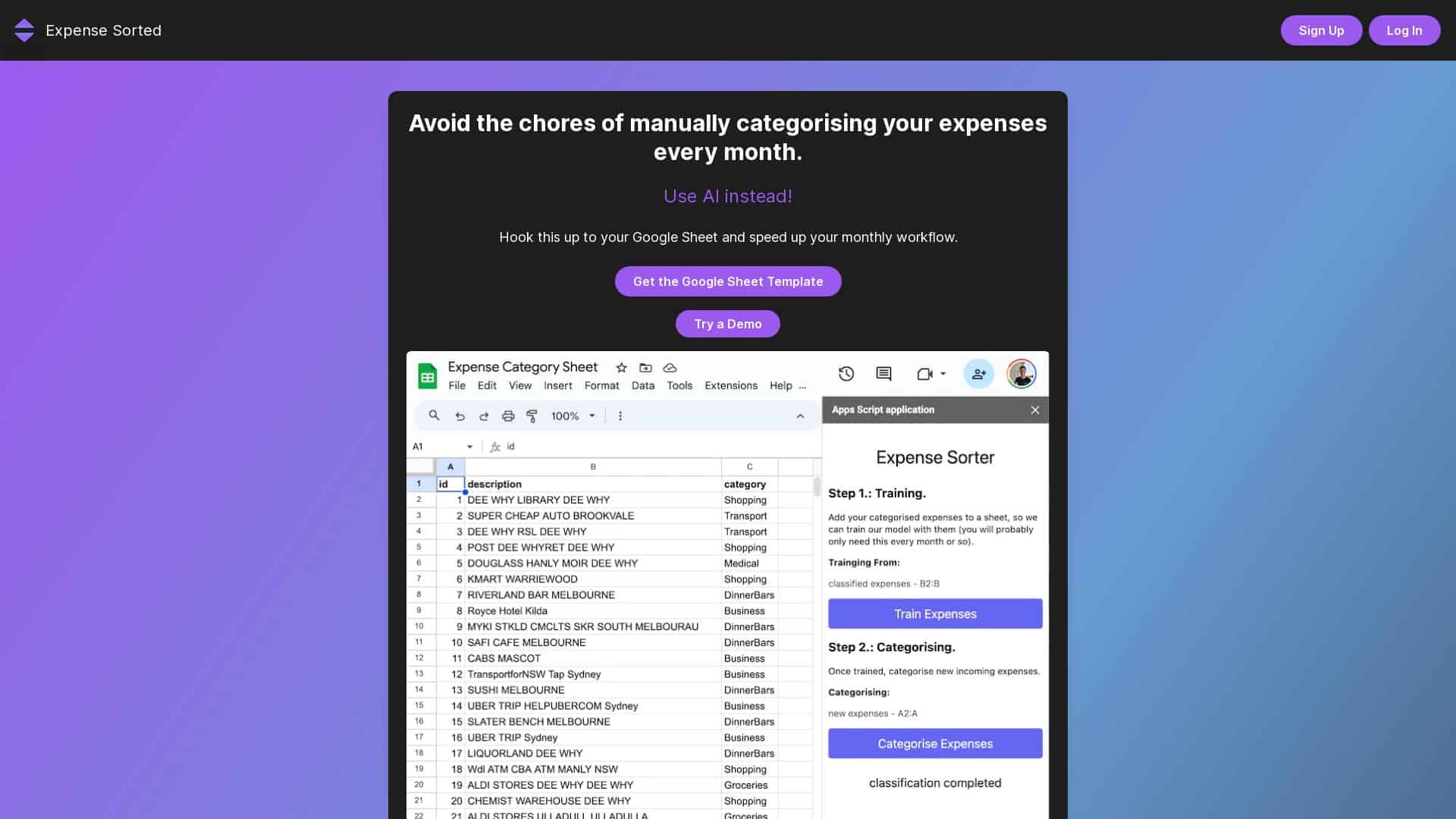 Expense Sorted | Streamline Budgeting with AI & Google Sheets | Futureen