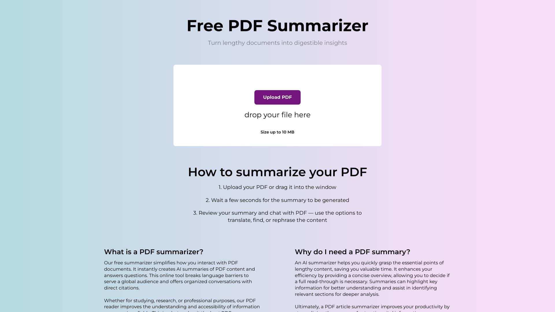 AI PDF Summarizer | Summarize PDFs Fast | Futureen