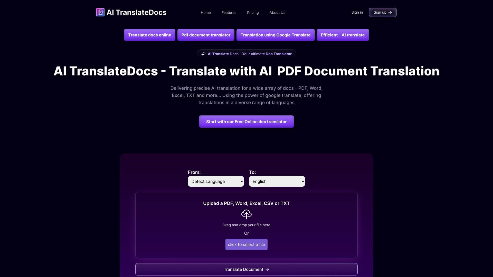 AI TranslateDocs | Translate Your Documents in Over 130 Languages Easily! | Futureen