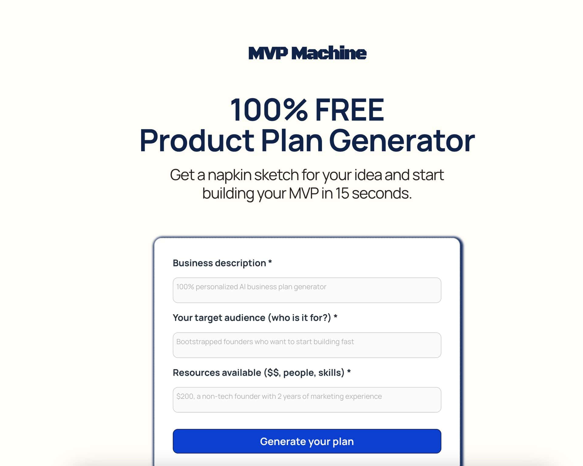 MVP Machine | Create Your Business Blueprint in 15 Seconds | Futureen