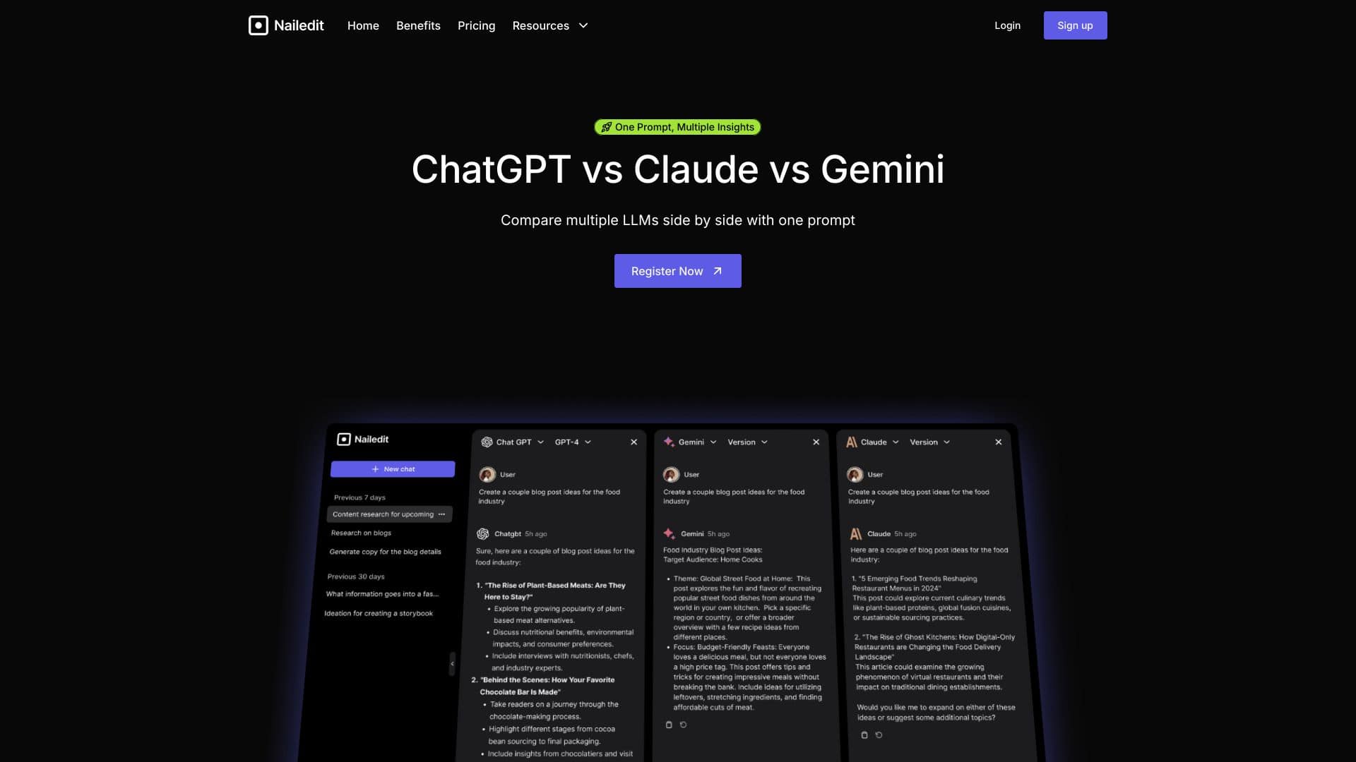 Nailedit.ai | Compare ChatGPT, Claude, and Gemini in One Prompt | Futureen
