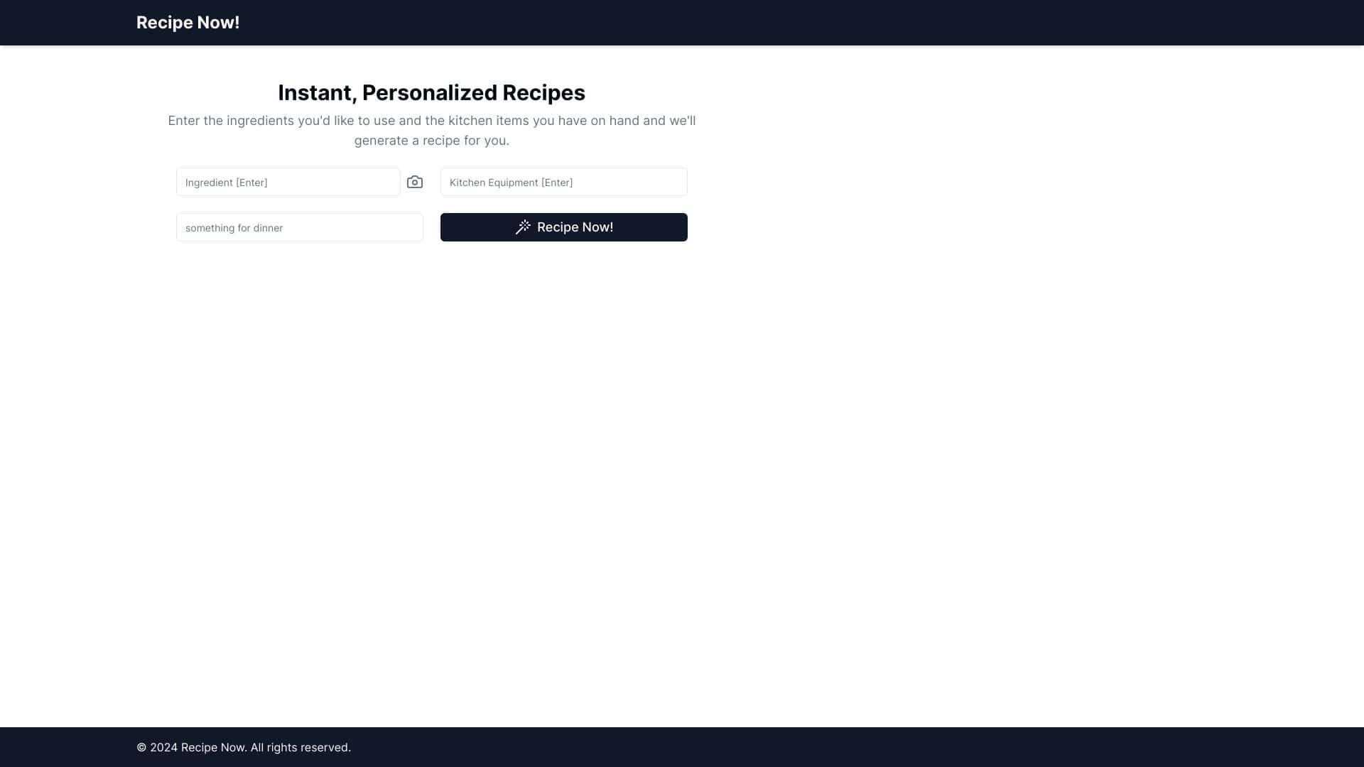 Recipe Now! Instant Personalized Recipes | No Sign-Up | Futureen