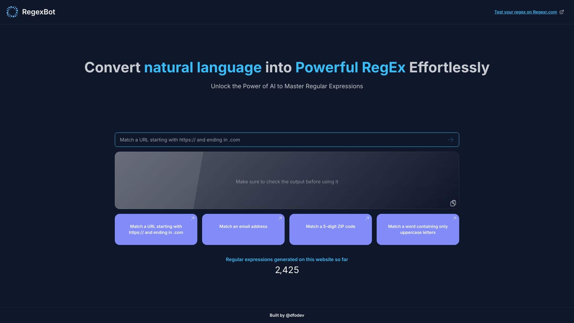 RegexBot | AI-Powered Tool for Simplified Regex Creation | Futureen