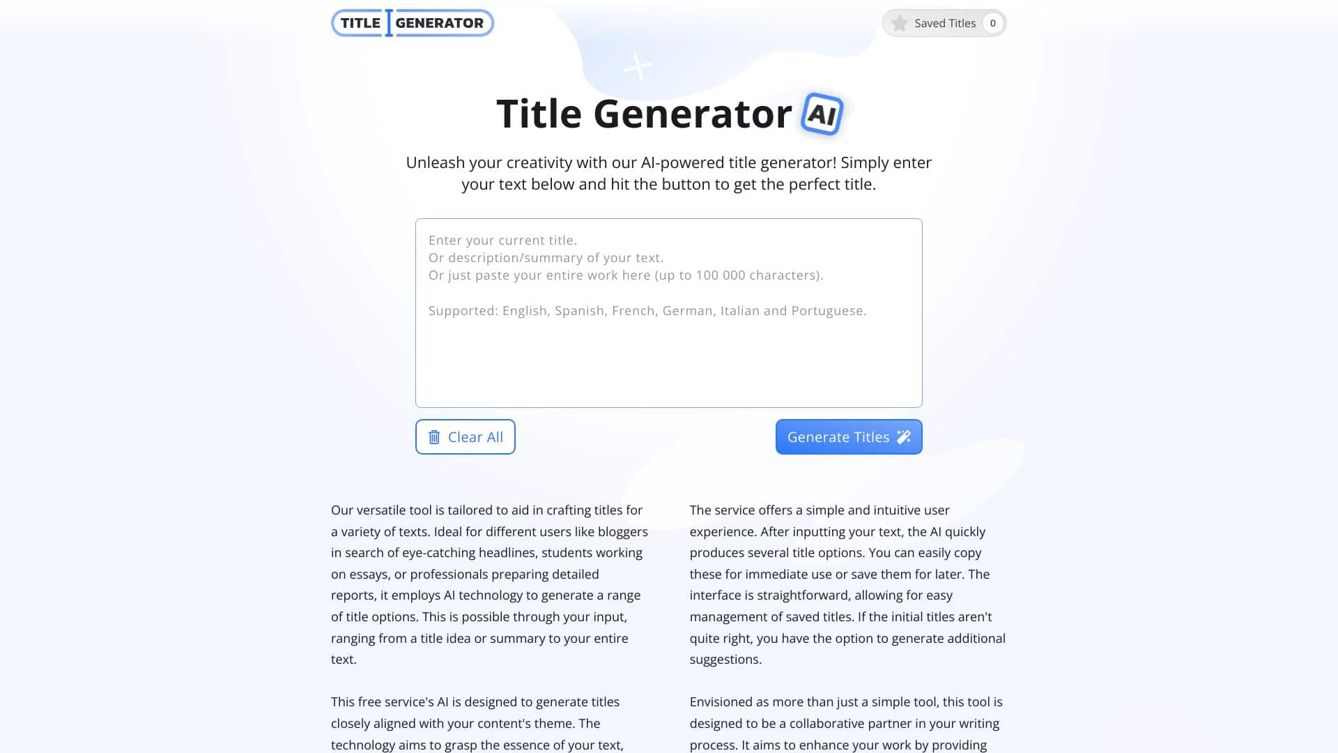 Title Generator | Create Eye-Catching Titles Instantly! | Futureen