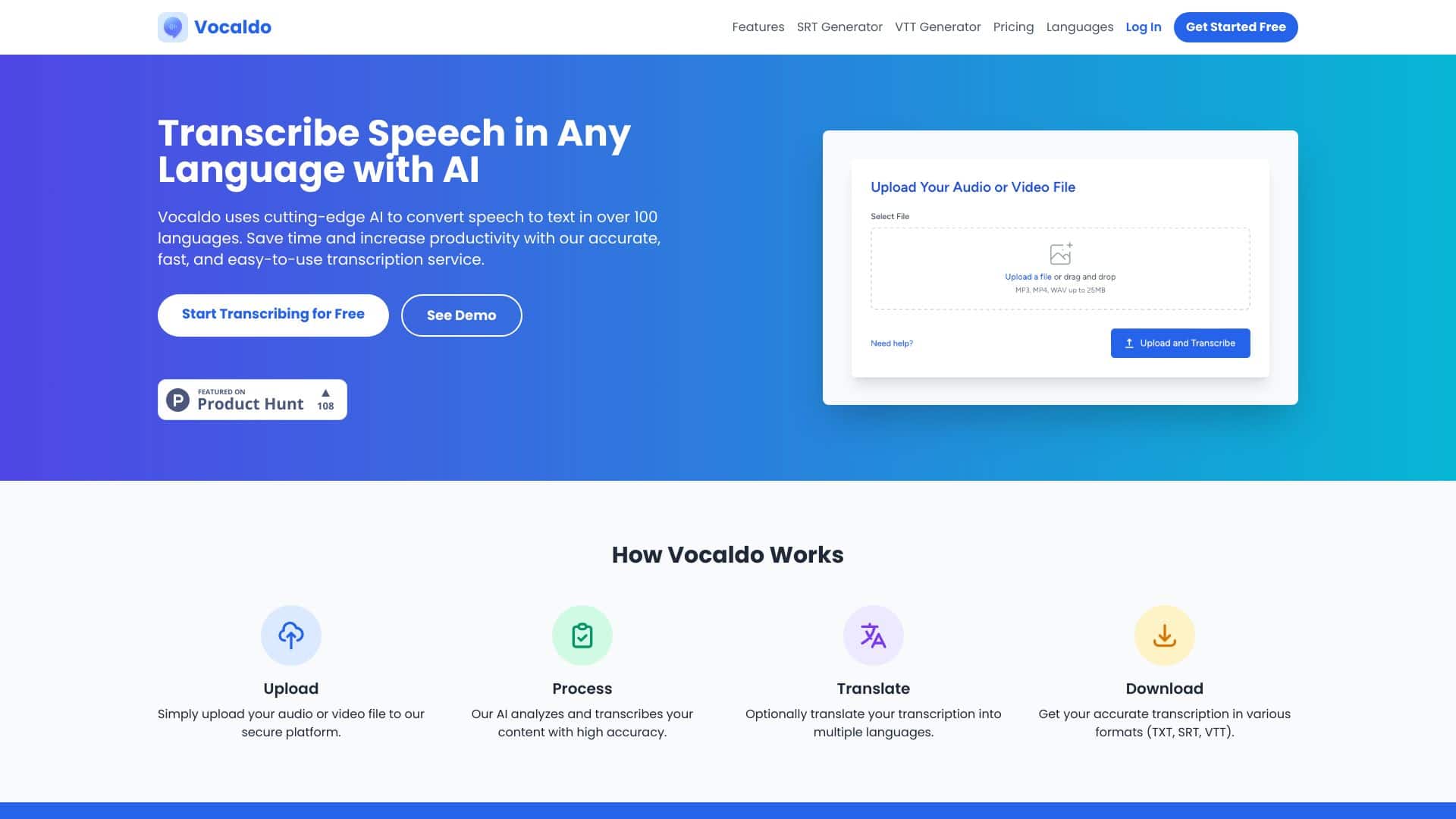 Vocaldo | AI Transcription Service for Over 100 Languages | Futureen