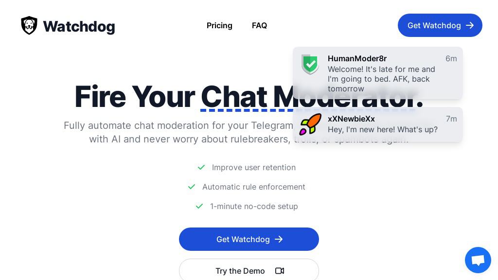 Watchdog.chat | AI Moderation for Your Community | Futureen
