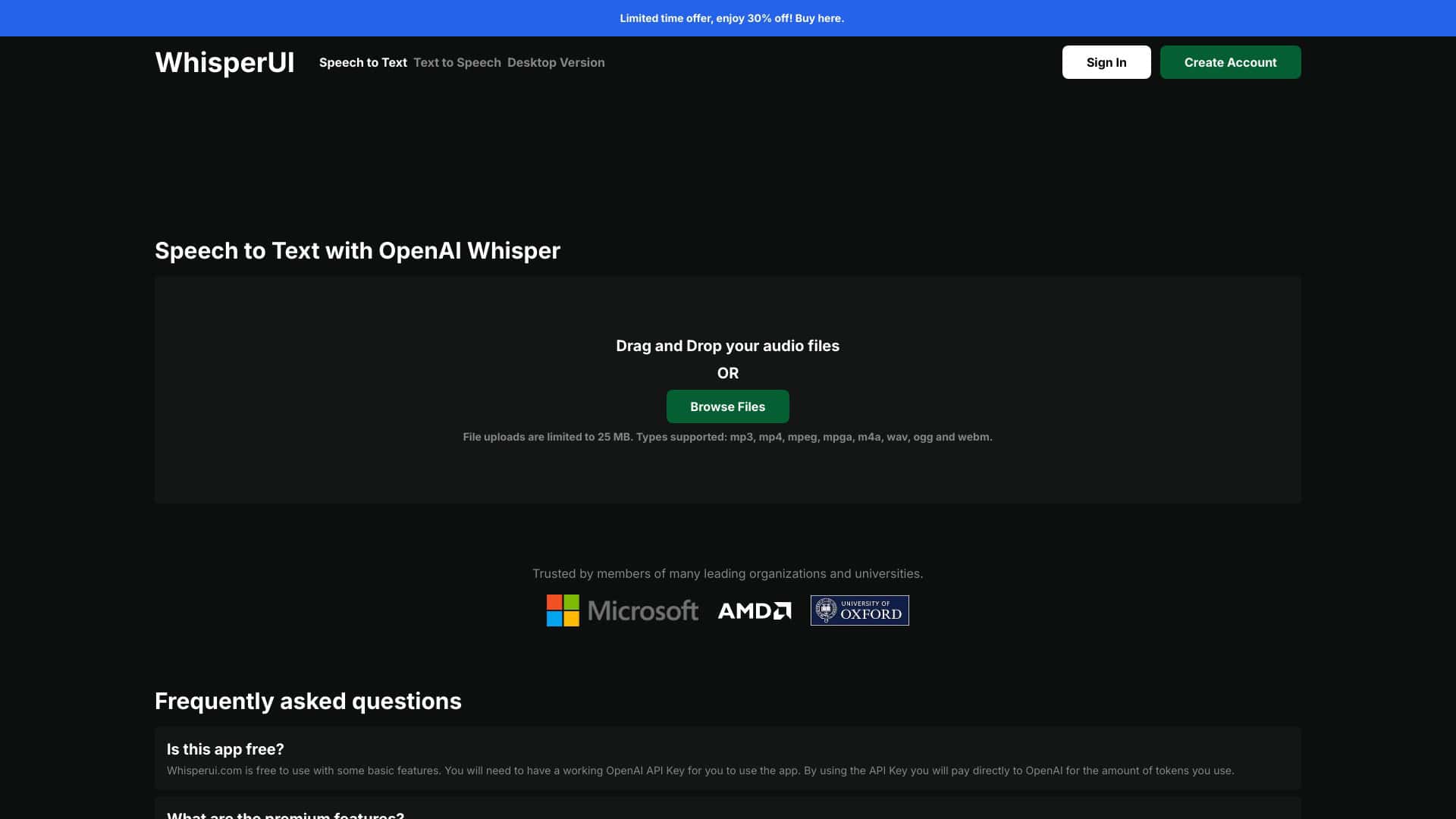 WhisperUI | Affordable AI-Powered Speech to Text Tool | Futureen