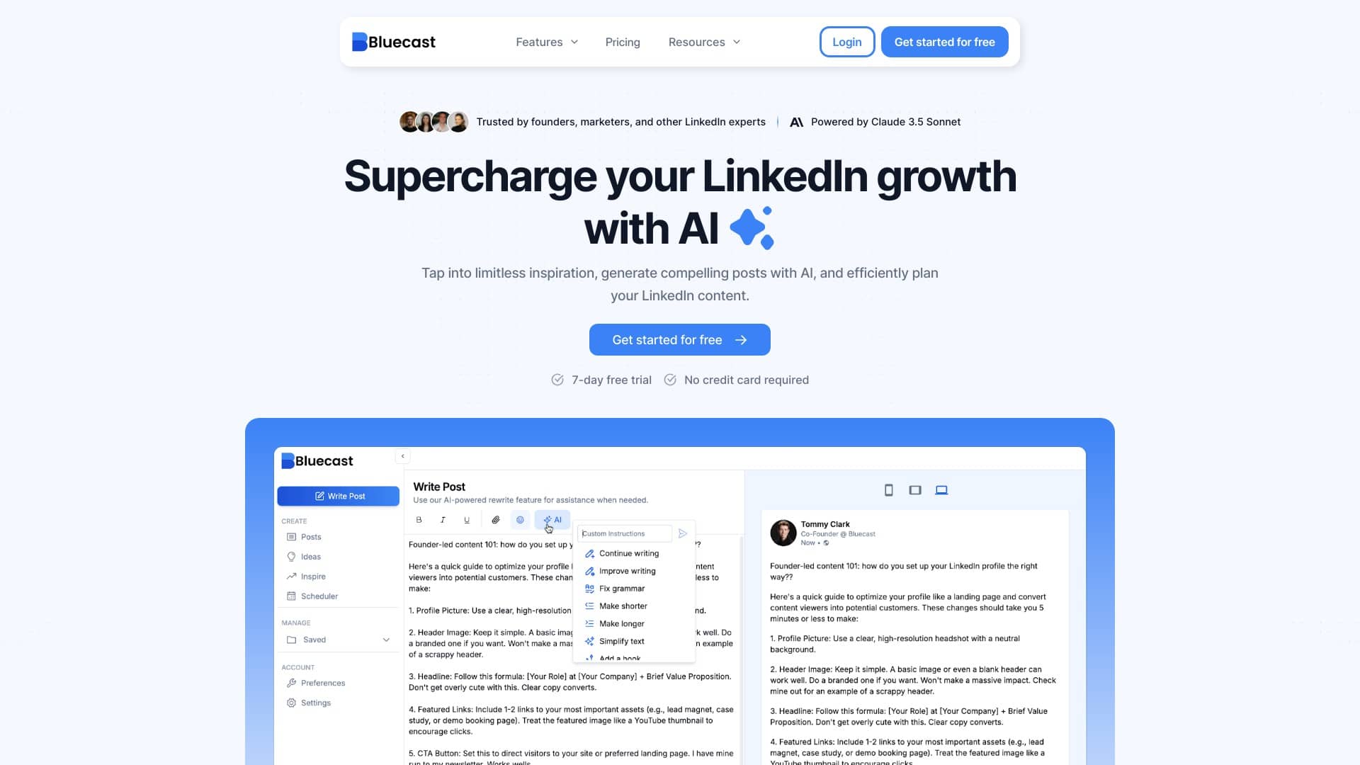 Bluecast | Boost LinkedIn Growth with AI Content Tools | Futureen