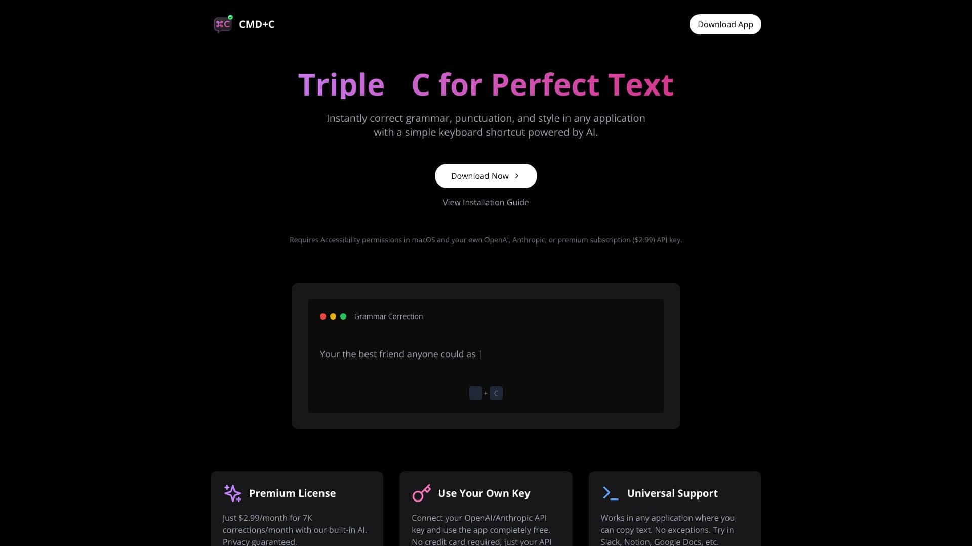 CMD-C.app | Enhance Your Writing with Instant Text Corrections | Futureen