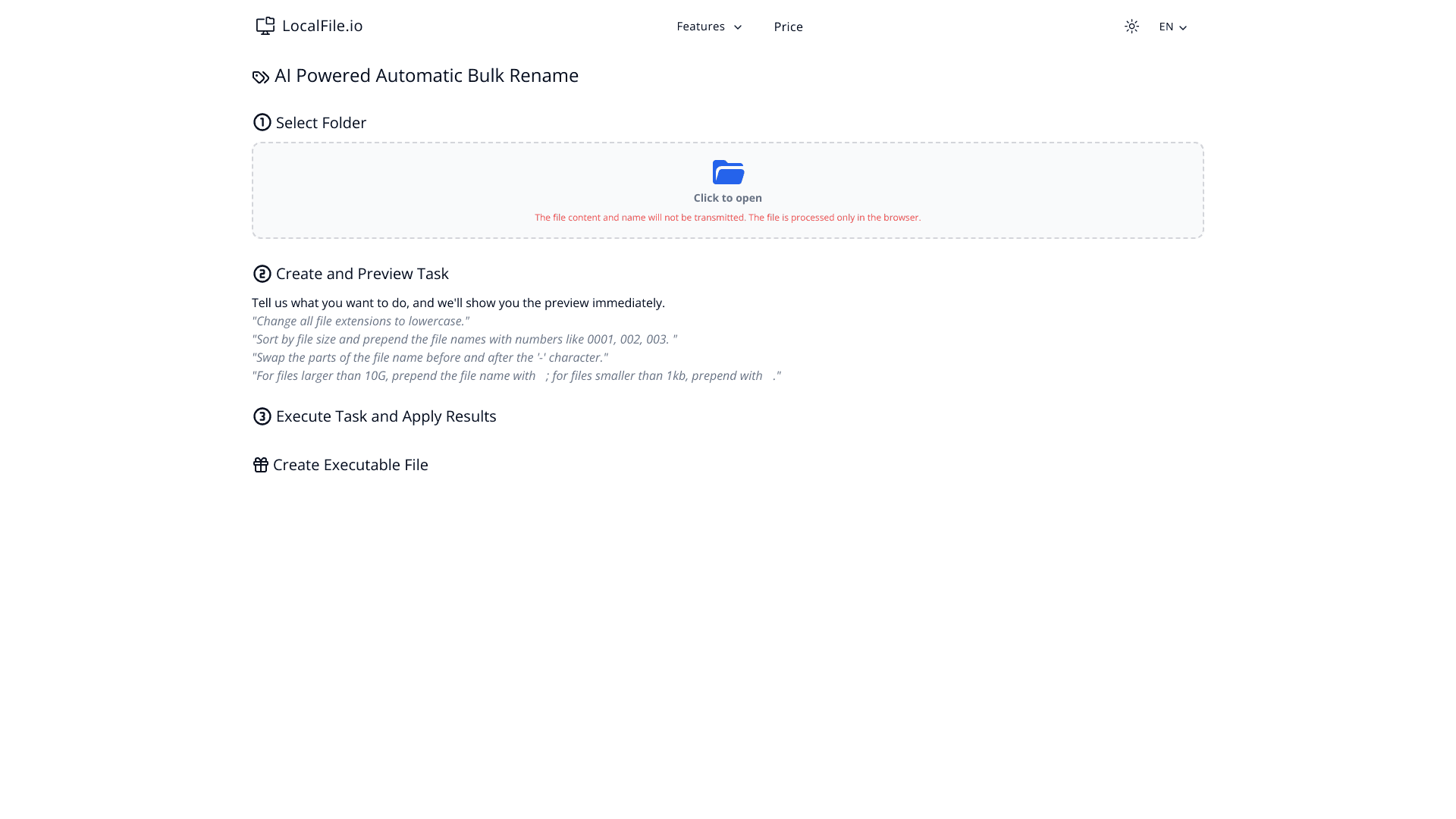 LocalFile.io | AI Bulk File Renaming Made Easy Online | Futureen