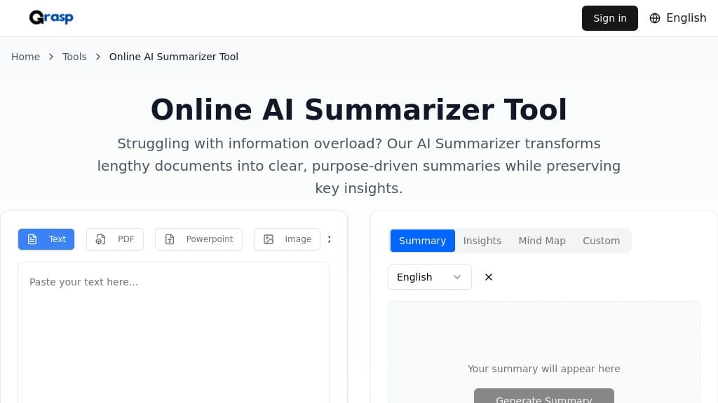 AI Summarizer Tool | Condense Lengthy Content into Brief Summaries | Futureen