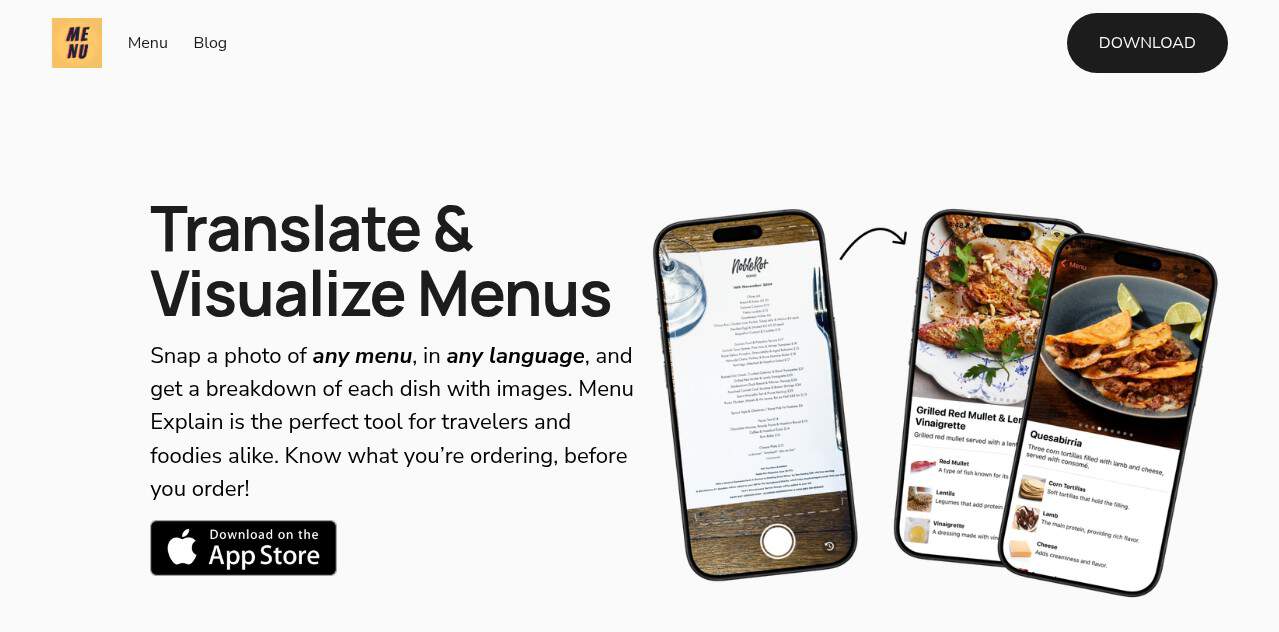Menu Explain | Instant Menu Translation | Futureen