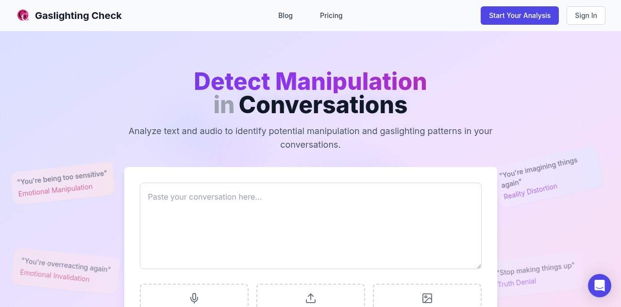 Gaslighting Check | AI Manipulation Detection Tool | Futureen