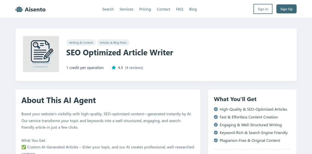 Aisento | AI SEO Content Writer to Boost Rankings | Futureen